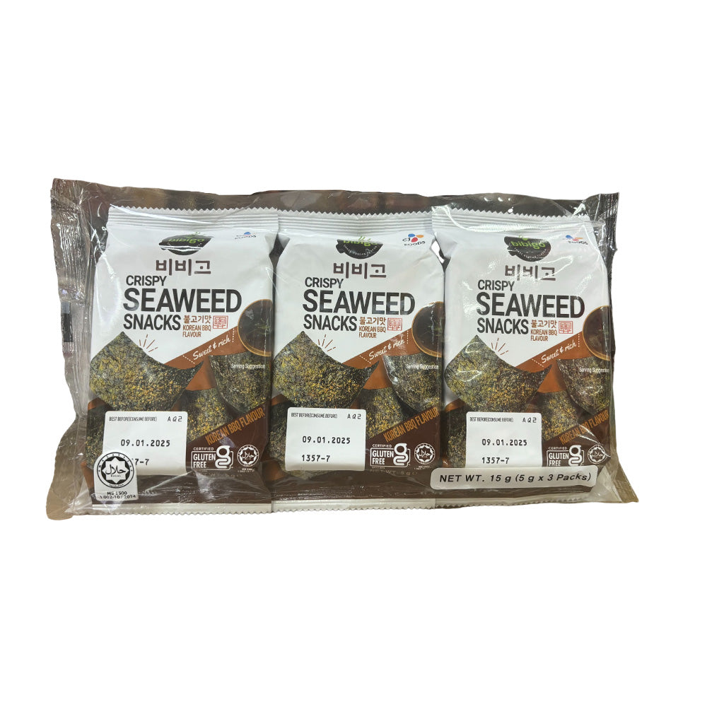 Snack de Alga Nori Crujientes Sabor a Barbacoa 5g x 3 Bibigo ...
